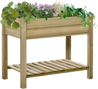 OUTSUNNY Hochbeet mit Ablage, erh&ouml;htes Kr&auml;uterbeet mit Ablaufl&ouml;chern, Pflanzkasten aus Holz, wetterbest&auml;ndig Gem&uuml;sebeet, Gartenbeet, Pflanzbeet f&uuml;r