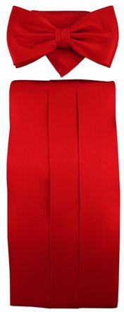 TigerTie Kummerbund + Einstecktuch + Fliege in verkehrsrot - 100% reine Seide Sch&auml;rpe Leibbinde