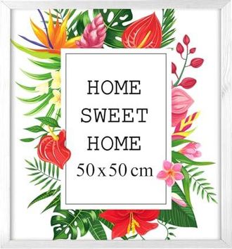 MG Design Cadre photo en bois 50 x 50 cm Blanc - plexiglas transparent, à suspendre vertical et horizontal - pour photos, posters et puzzles