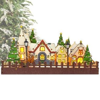 Generic Ensembles de village No&euml;l, maisons No&euml;l,Villages en bois LED Figurines pr&eacute;-&eacute;clair&eacute;es, d&eacute;coration bureau, affichage fournitures pour