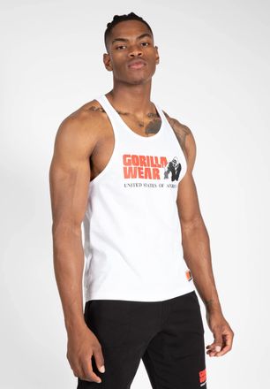 Gorilla Wear Classic Fitness Tank Top - weiß - Bodybuilding Sport Freizeit mit Logo Aufdruck leicht und bequem für optimale Bewegung aus Baumwolle, 3XL