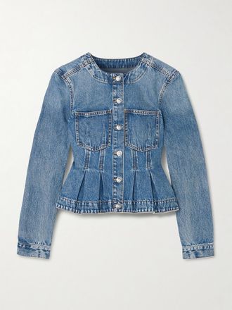Veronica Beard Zahara Jeansjacke Mit Sch&ouml;&szlig;chen Und Falten - Blau