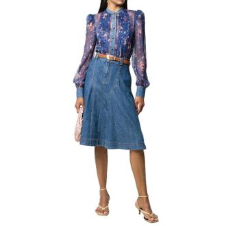 Philosophy di Lorenzo Serafini Philosophy Di Lorenzo Serafini Denim Trimmed Floral Chiffon Blouse Size S