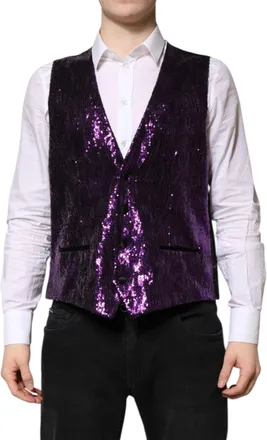 Dolce & Gabbana Mens Purple Sequined Dress Formal Waistcoat Vest Nylon Polyester Silk Elastane