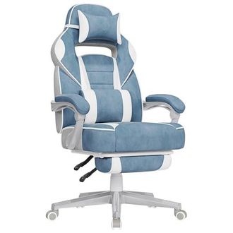 Songmics Gaming-Stuhl, B&uuml;rostuhl mit Fu&szlig;st&uuml;tze, Schreibtischstuhl mit Kopfst&uuml;tze und Lendenkissen, h&ouml;henverstellbar, ergonomisch, bis 150 kg belastbar, nebelbl