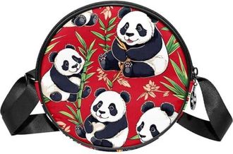 Generic Sac &agrave; bandouli&egrave;re rond pour femme, petit panda mignon, sac &agrave; bandouli&egrave;re avec fermeture &eacute;clair, bretelles r&eacute;glables, sac &agrave; main rond d&eacute;contract&eacute; pour 