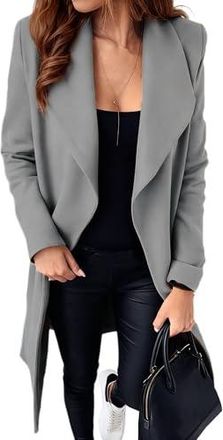 Generic Manteau dhiver mi-long pour femme avec ceinture &eacute;paisse et poches, gris, 3XL