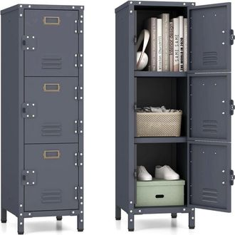 Costway Armoire à Casiers, Armoire Metallique Rangement Modulaire, Porte avec Loquet, Support dÉtiquette, Pieds Réglables, Kit Anti-Renversement, Design