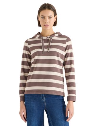 Cecil Gestreiftes Hoodie-Shirt urban Taupe M