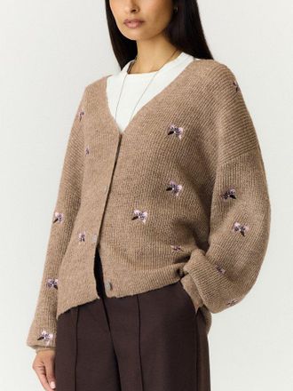 Y.A.S Strickjacke YASFLEUR LS KNIT CARDIGAN S. NOOS Materialmix, regular fit, bestickt