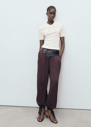 Mango Pull-over col polo manches courtes &eacute;cru - Femme - XS - MANGO