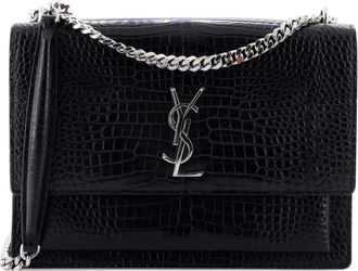 Saint Laurent Sunset Crocodile Embossed Leather Large crossbody bag - Noir
