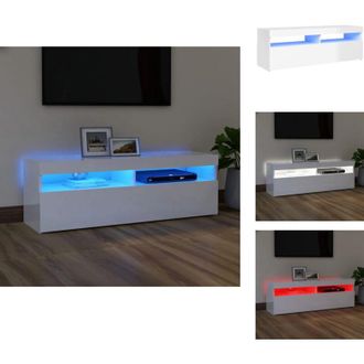 vidaXL TV-Schrank mit LED-Leuchten Hochglanz-Wei&szlig; 120x35x40 cm - TV Schrank - Holzwerkstoff M&ouml;bel - Wei&szlig;er TV Stand - LED Beleuchtung - Wohnzimmer Dekoration
