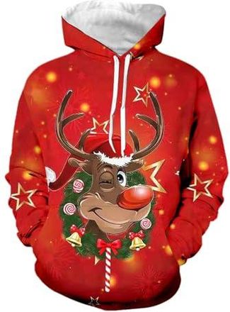 Generico De No&euml;l Couple Ugly Sweat &agrave; capuche en molleton, chaud sweat-shirt dhiver, confortable et doux &agrave; capuche pour les f&ecirc;tes de No&euml;l veste chaude poche, ro