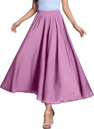 Generico Jupe longue en coton et lin boh&egrave;me pour femme taille &eacute;lastique longue fluide unie pour l&eacute;t&eacute;, la plage et les vacances, violet, Medium