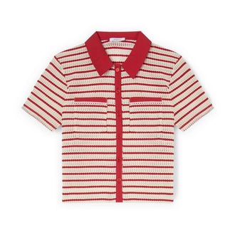 Motivi Gestreiftes T-Shirt mit Kontrastkragen - - Blouses & Shirts - Damen - Rot - M