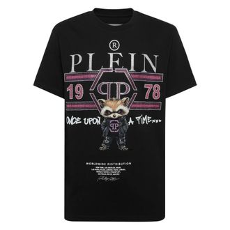 Philipp Plein Homme, Tops, Noir, Taille: 4XL T-Shirt Col Rond College Animals