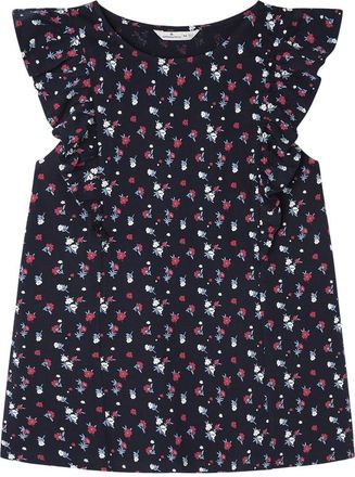 Springfield Damen Camisetademangacortaconvolantesyencajedeescalerainsertado T-Shirt Print Rüschen an den Seiten, Dunkelblau 011, S