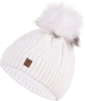 Faera Winterm&uuml;tze M&uuml;tze Damen warm gef&uuml;ttert Kunstfell Bommelm&uuml;tze Zopf-Strickmuster Fleecefutter Bommel Winter Herbst Strickm&uuml;tze Beanie M&auml;dchen 61, Farbe: