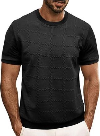 Generic T-shirt pour homme &agrave; manches courtes, t-shirt en tricot avec col rond, t-shirt d&eacute;t&eacute; d&eacute;contract&eacute;, chemise de loisirs, coton bouton de couleur bloquante