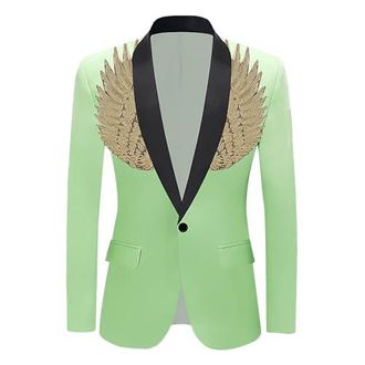 Generic Veste pour homme avec paillettes brod&eacute;es et ailes brod&eacute;es - Blazer - Col ch&acirc;le - Coupe ajust&eacute;e - &Eacute;l&eacute;gante - Motif dor&eacute; - Pour f&ecirc;te, mariage, sc&egrave;ne, ch