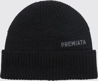 Premiata Beanie-M&uuml;tze aus reiner Merinowolle mit Kontrastlogo und Umschlag