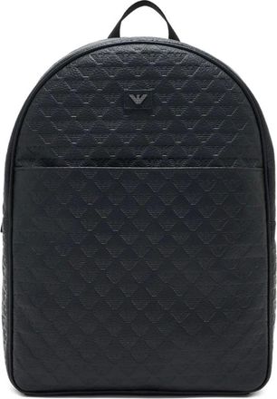 Emporio Armani Homme, Sacs, Noir, Taille: ONE Size Sac &agrave; dos en cuir avec aigle en relief sur toute la surface