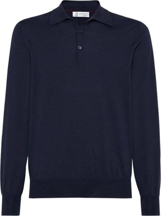 Brunello Cucinelli Homme, Tops, Bleu, Taille: L Polo en maille l&eacute;g&egrave;re en coton