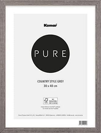 Komar Bilderrahmen Holz Country Style Cream 30 x 40 cm - mit hochtransparentem bruchsicherem Kunststoff/Acrylglas - grau - Fotorahmen, Wandrahmen - BI-3040-