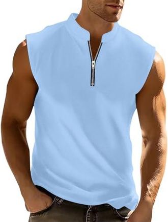 Generic DENGJIAMY D&eacute;bardeurs d&eacute;t&eacute; sans manches avec fermeture &eacute;clair 1/4 pour homme, v&ecirc;tements de gym, athl&eacute;tisme, bodybuilding, t-shirts tendance pour entra&icirc;