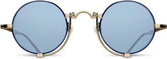 Matsuda Homme, Accessoires, Bleu, Taille: ONE Size Lunettes de Soleil Rondes Vintage en Titane Bleu Cobalt
