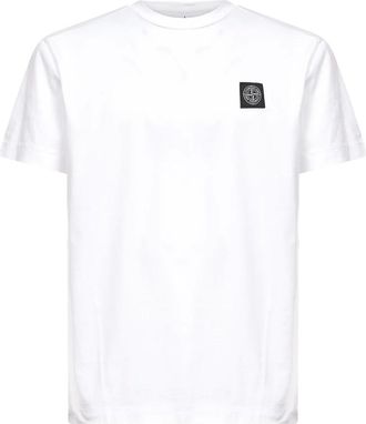 Stone Island Homme, Tops, Blanc, Taille: L Logo Cotton T-Shirt
