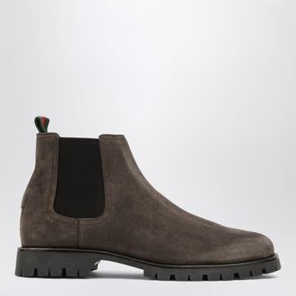 Gucci Brown suede Chelsea boots with Web detail