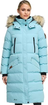 Marikoo lange Damen Winterjacke warmer Parka gesteppt mit Kapuze B890 [B890-Schneestern-Sky-Blue-Gr.XS]
