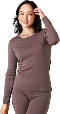 Lapasa Haut Thermique Femme 100% Laine Mérinos Naturelle Maillot de Corps à Manches Longues Chaud Automne/Hiver L48 (1 Haut),XXL,Marron Clair