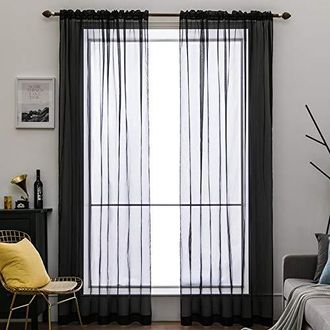 Miulee 2 Panneaux Couleur Pure Rideaux De Fen&ecirc;tre Transparents Lisse &Eacute;l&eacute;gant Panneaux Voile De Fen&ecirc;tre/Rideaux/Traitement pour Chambre Salon 140x145cm Tige d