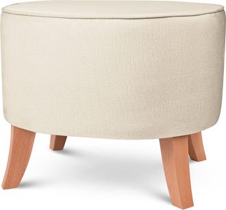 MG Design Ovaler Samt-Hocker 52 x 62 cm in Beige mit Holzbeinen - Gepolsterter Fu&szlig;hocker f&uuml;r Wohnzimmer oder Schlafzimmer