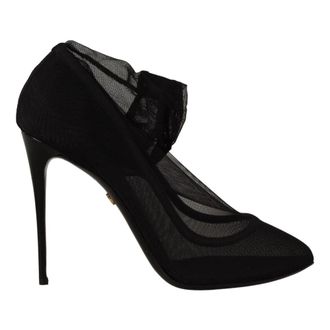 Dolce & Gabbana Schwarze T&uuml;ll Stretch Stiefel Pumps Schuhe - - Shoes - Damen - Schwarzk - 39 EU