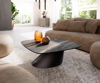 DELIFE Couchtisch Edge Boot 90x90 cm Keramik Laminam Noir Desir Braun Conis Metall Schwarz, Couchtische