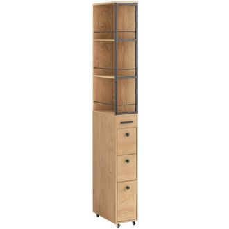 SoBuy SoBuy NSR13-N S&auml;ulenm&ouml;bel, Hohe Schrank mit Rollen, Schmale Regalm&ouml;bel mit 3 Ebenen und 3 Schubladen, F&uuml;r Badezimmer, K&uuml;che, Esszimmer, B&uuml;ro