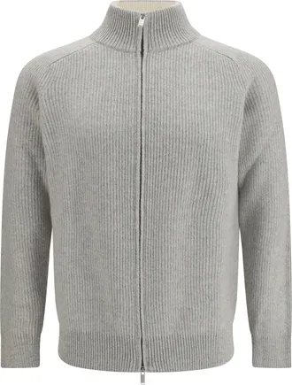 Lardini Wool and Cashmere Blend Zip Sweater - Gray