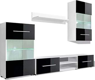 vidaXL Meuble TV Mural avec &Eacute;clairage LED 5 Pi&egrave;ces, Armoire de T&eacute;l&eacute;vision avec Compartiment, Meuble T&eacute;l&eacute; de Salon Int&eacute;rieur, Moderne, Noir