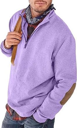 TOMWELL Sweatshirt Homme Automne et Hiver Mode Casual Pull Couleur Unie Manches Longues Col Montant avec Zip Lâche Top Sweatshirt A Violet 5XL