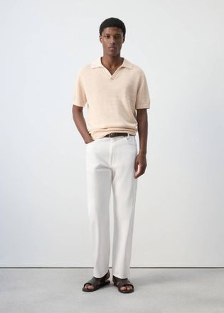 Mango Poloshirt aus Baumwolle mit Mikrostruktur ecru - Herren - XL - MANGO MAN