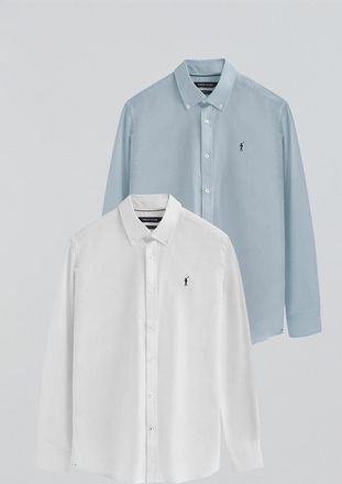 Polo Club Zweierpack Herrenhemden hellblau und wei&szlig; im Regular Fit mit Rigby Go Logo