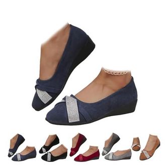 Generic Chaussures compens&eacute;es l&eacute;g&egrave;res et tendance avec strass - Soutien de la vo&ucirc;te plantaire - Chaussures orthop&eacute;diques scintillantes pour femme, bleu, 36.5 