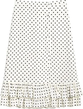 Valentino Garavani Femme, Jupes, Blanc, Taille: 36 FR Jupe midi &agrave; volants &eacute;tag&eacute;e en laine m&eacute;lang&eacute;e