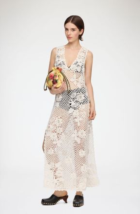 Ganni Robe longue crochet&eacute;e en coton Blanc biologique - Taille S - Pour Femme