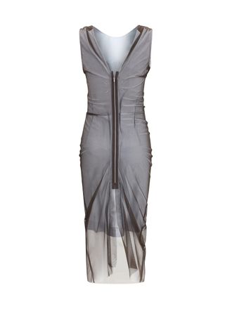 Maison Margiela Womens Semi-Sheer Midi Dress Brown-Light Grey Polyamide Brown/light
