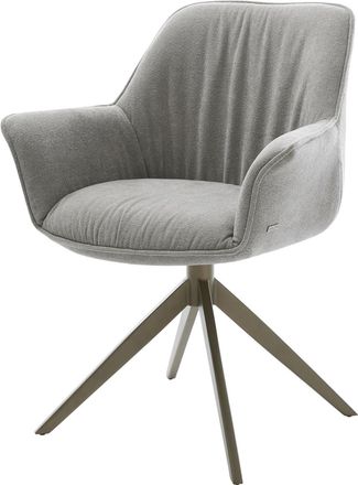DELIFE Esszimmerstuhl Keila-Flex mit Armlehnen Kreuzgestell breit Effektfinish Titan Strukturstoff Soft Grau 360&deg; drehbar Wippfunktion
